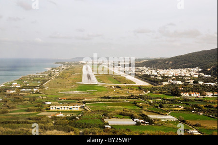 runway approach shot at the Rhodes Diagoras Airport, Greece Stock Photo ...
