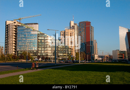 Ultra modern clean city of Vilnius Lithuania downtown with skyline and ...