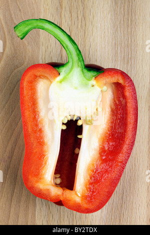 red sweet bell pepper half isolated on white background. Top view. Flat ...