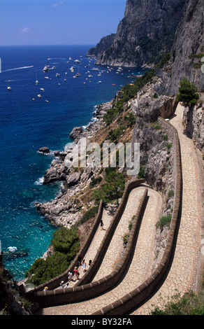 Via Krupp stairs to sea, Capri island, Italy, retro toned Stock Photo ...