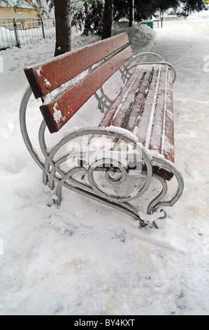 Bench in park in the winter, Domodedovo, Moscow Region, Russia Stock ...