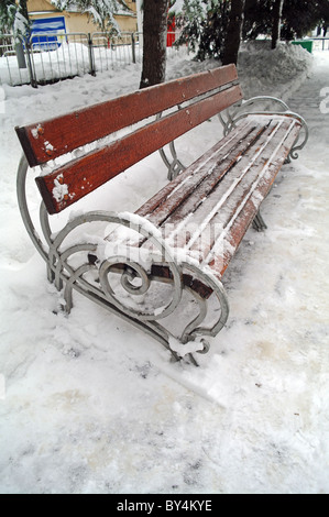Bench in park in the winter, Domodedovo, Moscow Region, Russia Stock ...