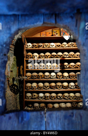 The ossuary with skulls of dead monks in the Great Meteoron monastery ...