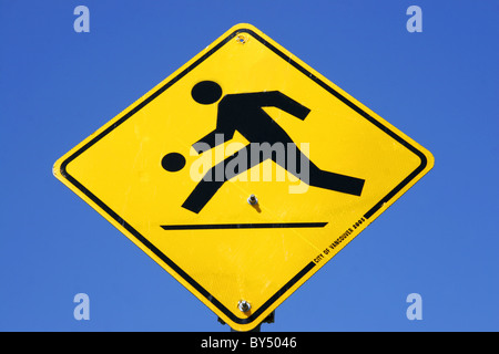 Ball game sign warning Stock Photo - Alamy