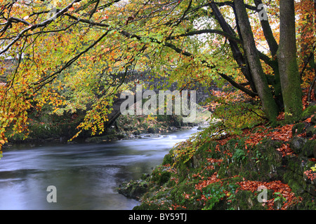 Autumn bridge over the River Brathay Clappersgate near Ambleside, Lake ...