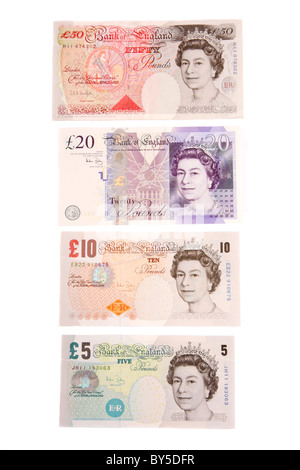 All British Bank notes £5 £10 £20 £50 and UK coins Stock Photo ...