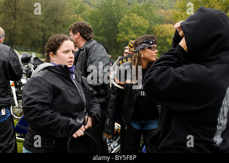 Motorcycle riders wait for the start of the annual autumn charity ride ...