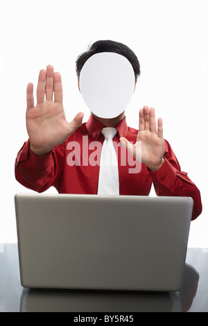 Series of faceless businessman with different gestures in front of his ...