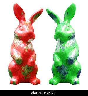 Chinese New Year of Rabbit mascot paper cut on red at vertical ...