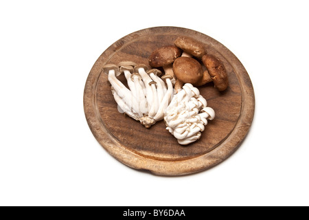 Chinese mushrooms, Enoki, Hon-shimeji and Shitake isolated on a white ...