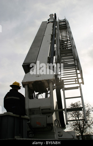 Fire Brigade Scania Hydraulic Platform at fire Stock Photo - Alamy