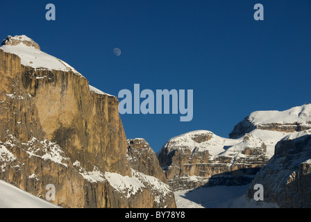 Moon over the Sella Massif Stock Photo - Alamy