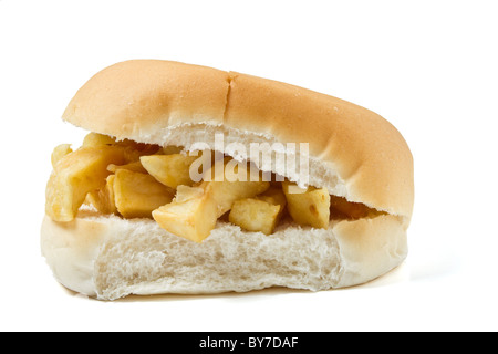 Traditional English chip butty isolated on white Stock Photo - Alamy