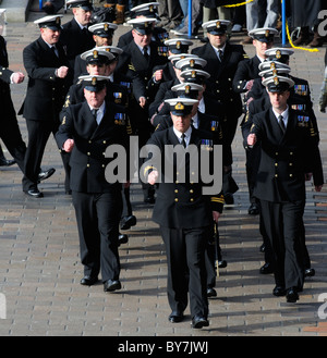 Navy personnel on parade during a commissioning ceremony for HMAS ...