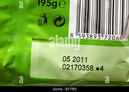 Bar code and best before date code on a bar of Cadbury's Chocolate ...