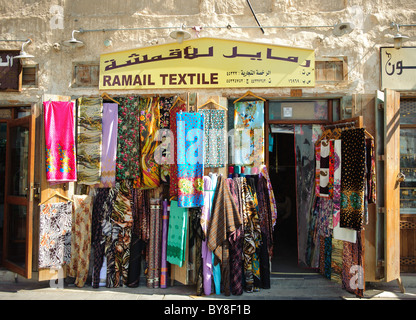 A textile shop in Souq Waqif market located in the district of Al Souq ...