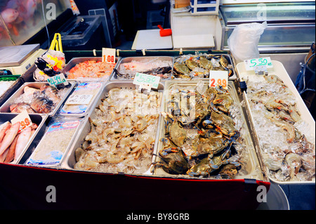 Seafood display Chinatown Area Honolulu Hawaii Oahu Pacific Ocean Stock ...