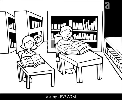 Two children study quietly in a library Stock Photo - Alamy