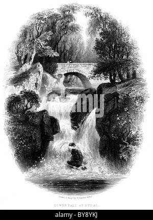 An engraving entitled "The Lower Fall at Rydal, Westmorland" scanned at ...