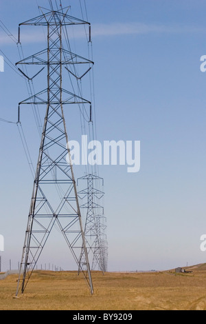 High voltage electic pylons and power lines Stock Photo - Alamy