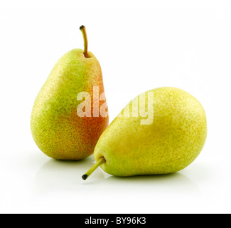 Front shot of two pears isolated on white background Stock Photo - Alamy
