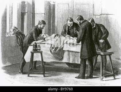 JOSEPH LISTER (1827-1912) British surgeon (centre) watches assistant ...