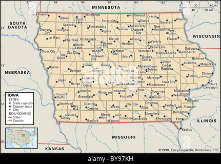Iowa state political map Stock Photo - Alamy