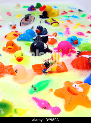 Bath toys, different colorful figures for kids to play with in a pool ...