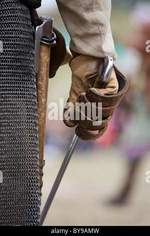 Saxon chain mail body armor, gauntlet and sword worn in Viking battle ...
