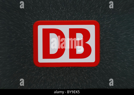German railway logo "DB" (Deutsche Bahn) on glass facade of Berlin ...