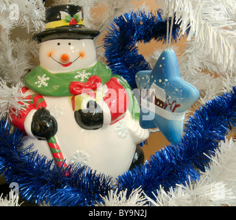 Merry Christmas, New Year, snowman, gifts in gold boxes and red balls ...