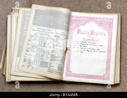 Family Register Certificate From The 19th Century In An Old Bible Stock ...