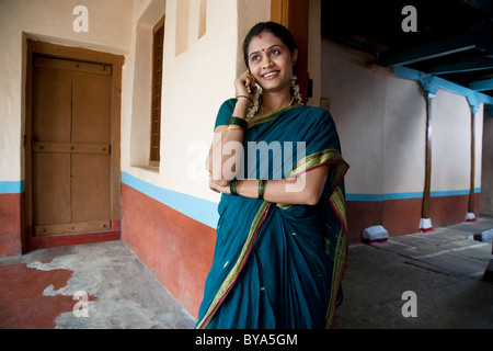 1 Indian Rural Lady Talking Cell Phone Happy Field Village Stock Photo ...
