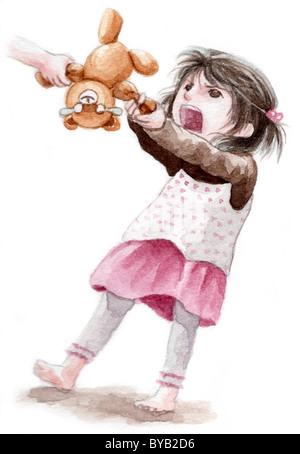 Two girls fighting over a teddy bear Stock Photo - Alamy