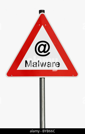 Danger sign, warning sign, @ symbol, symbolic image for stocks spam ...