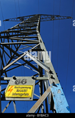 Danger sign, lettering "Vorsicht", German for "Caution", wind turbine ...
