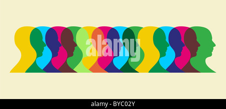 Multiple human heads interacting illustration. Vector file available ...