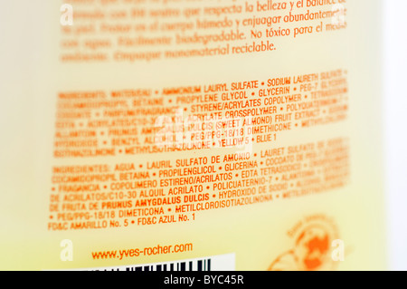 Ingredient list on liquid body soap Stock Photo - Alamy