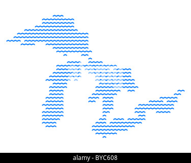Blue Wave Pattern Map of All the Great Lakes of North America. Wavy ...
