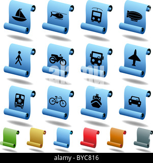 Set of 12 transportation web buttons - sticker style Stock Photo - Alamy