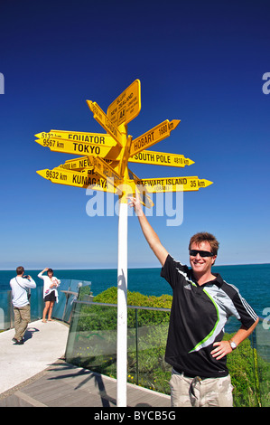World places direction and distance fingerpost at Stirling Point, Bluff ...