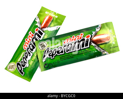 Branded Packaging Of Mini Peperami Savoury Spicy Snack Sausages Ready ...