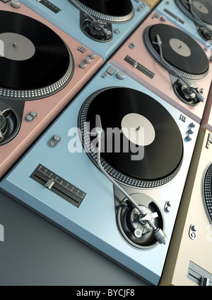 Black Modern DJ Set Turntable Mixer Equipment in Color Lights on a ...