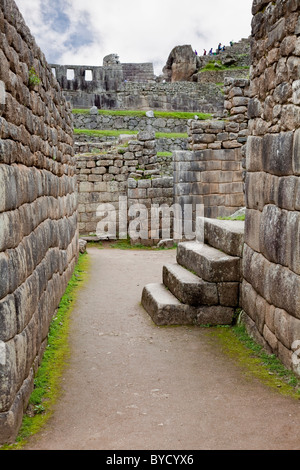 Inca stone steps at the ruins of [Machu Picchu], ancient rock carved ...