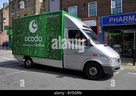 Ocado delivery van side view of online internet food grocery shopping ...