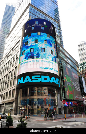 The Nasdaq stock exchange building in Times Square in New York City ...