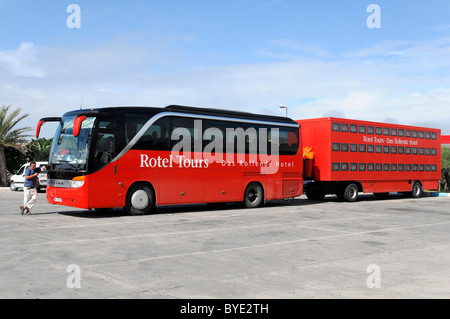 Rotel bus, a tour coach with a mobile hotel, travelling between ...