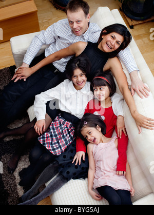 Portrait of three generation family having fun on Diwali at home Stock ...