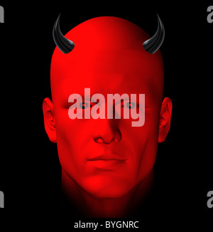 Cartoon red devil satan or Lucifer demon face with horns and a goatee ...
