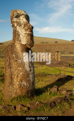 Chile Easter Island statue long ear moai face Ahu Tongariki Stock Photo ...